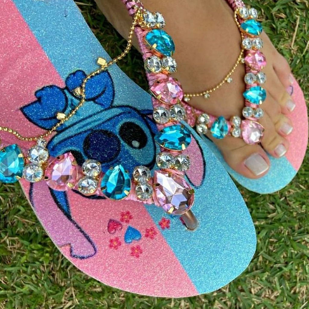 Chinelo slim Original lilo stitch com pedras rosa e azul e estampa com ...