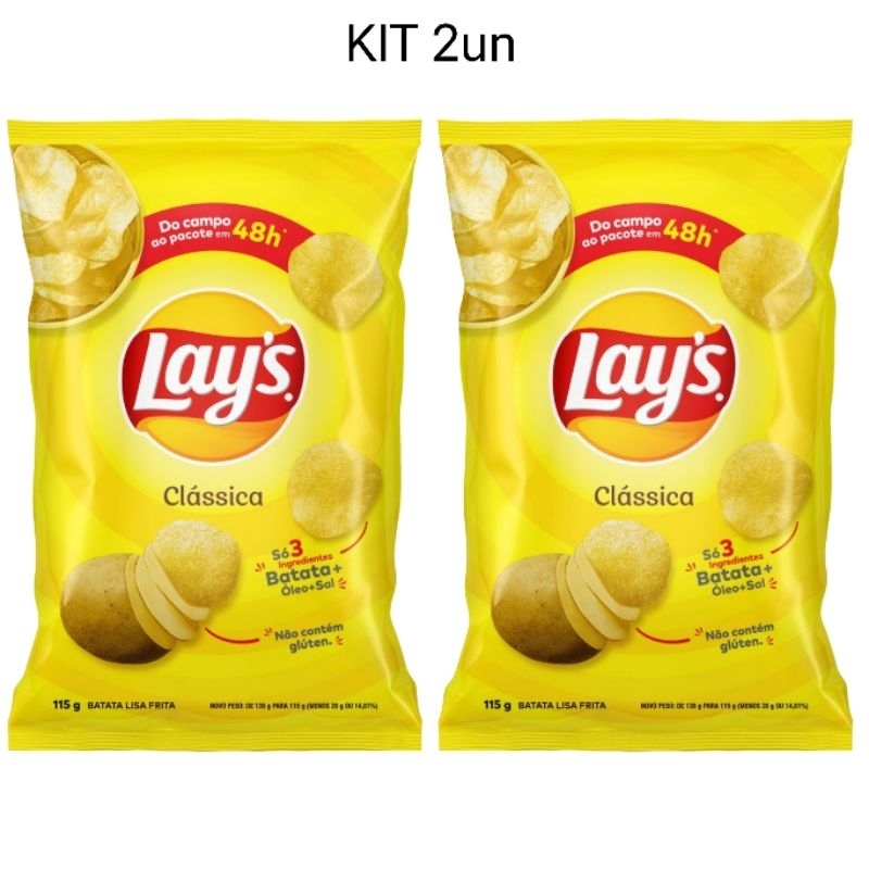 Kit 2 Batata Frita Lisa Clássica Lays 115g | Shopee Brasil