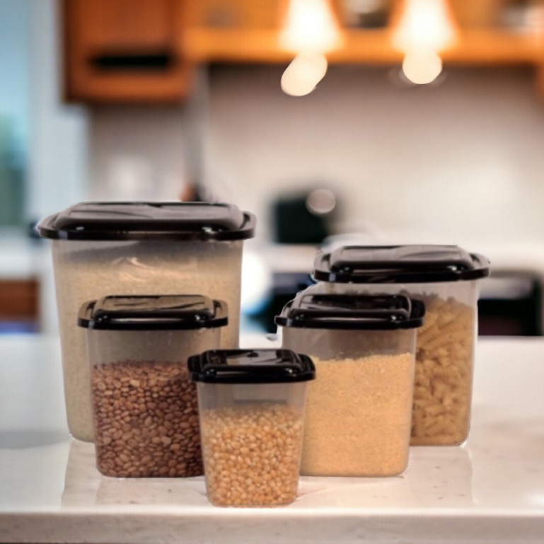 Kit 05 Porta Mantimentos Com Tampa 5 Peças Preta Livre de BPA Uninjet ...