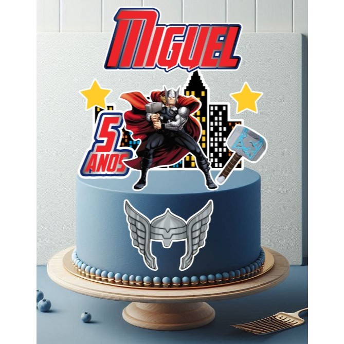 Topo topper de bolo THOR personalizado com nome e idade | Shopee Brasil