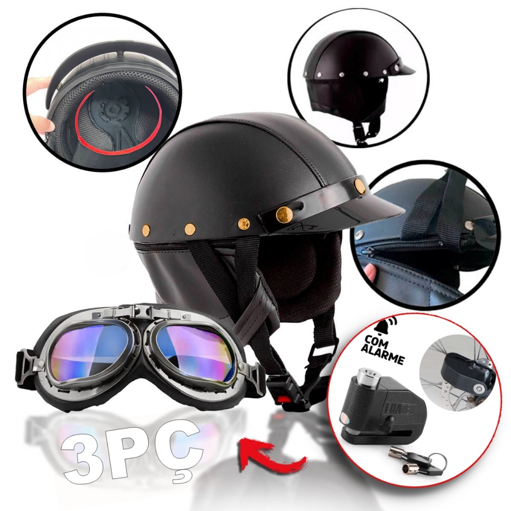 Kit Capacete Coquinho Aberto + Cadeado Trava Disco Moto e Bike com ...