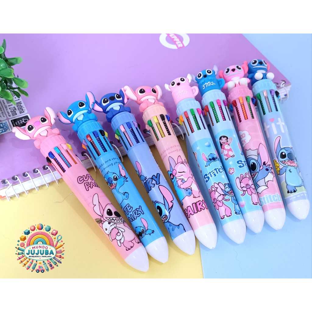 caneta stitch angel 10 cores coloridas papelaria fofa | Shopee Brasil