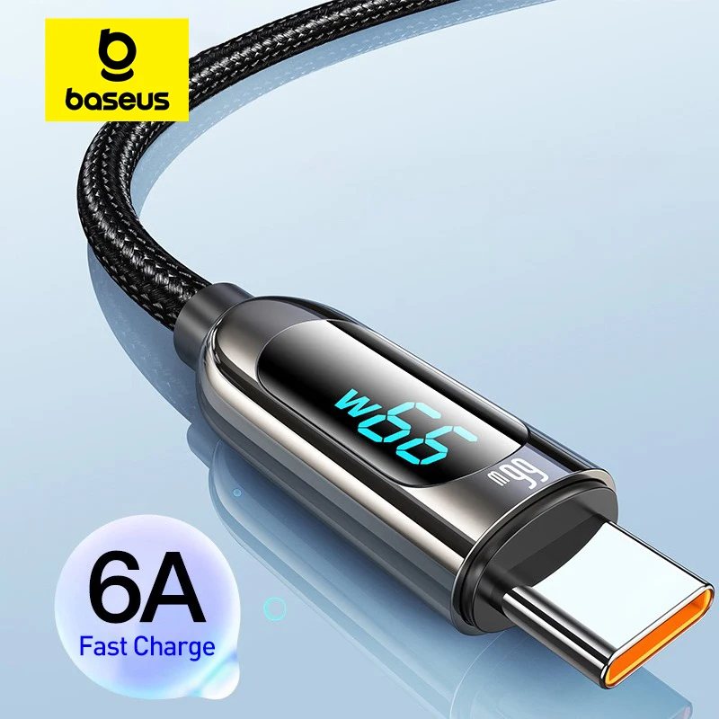 Cabo Baseus 66W USB para USB-C com display digital, carregamento rápido ...