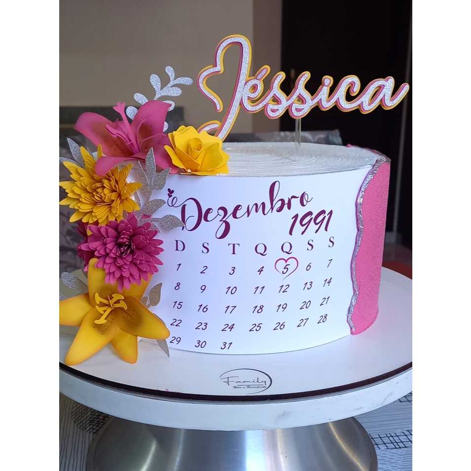 Topper Calendário com Mix de Flores - Topo de Bolo 3D | Shopee Brasil