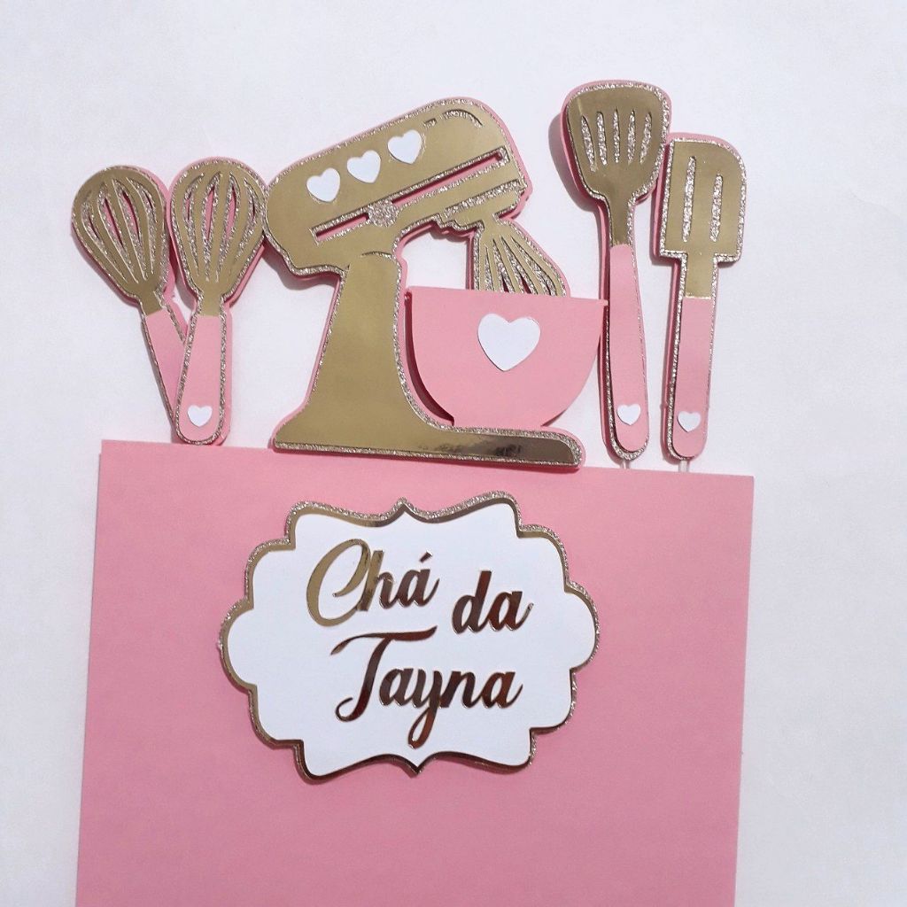 Topo de bolo personalizado confeiteira / Topper Chá de Cozinha/ Chá de ...