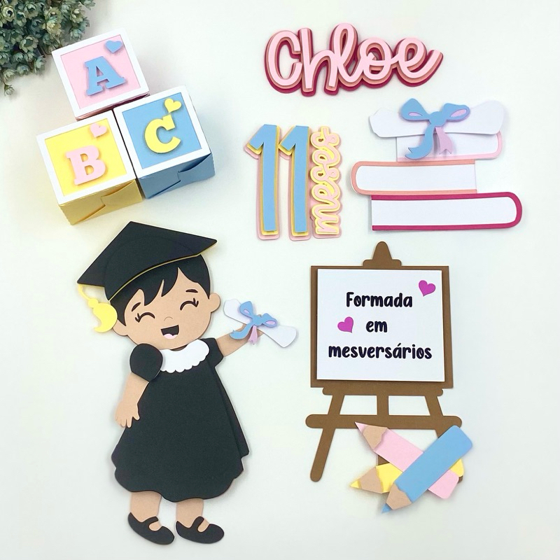 Topo Topper de bolo Formatura mesversário menina / Decoração para bolo ...