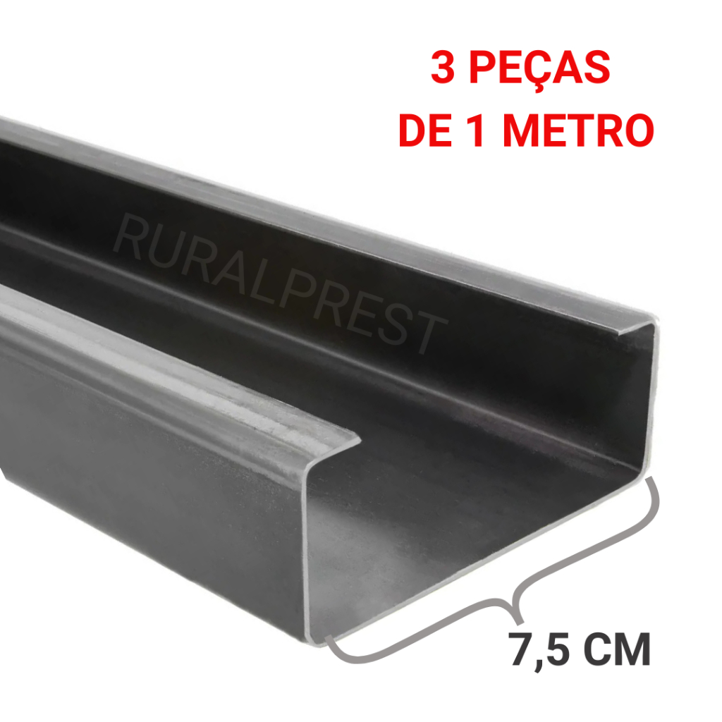 BARRA DE VIGA U ENRIJECIDA 75 X 40mm 3 POLEGADAS - 3 PEÇAS DE 1 METRO ...