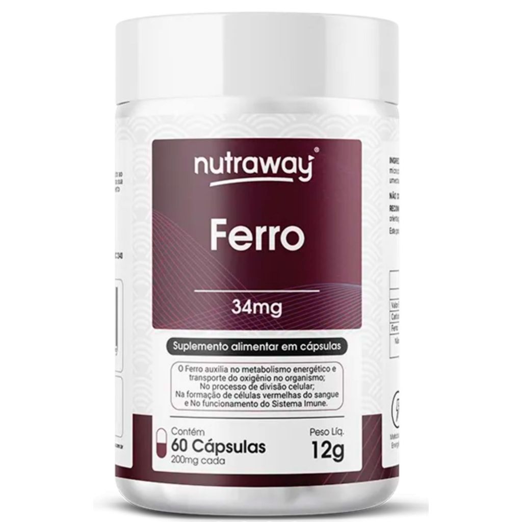 Ferro 34mg Nutraway 60 cápsulas - SUPLEMENTO ALIMENTAR | Shopee Brasil