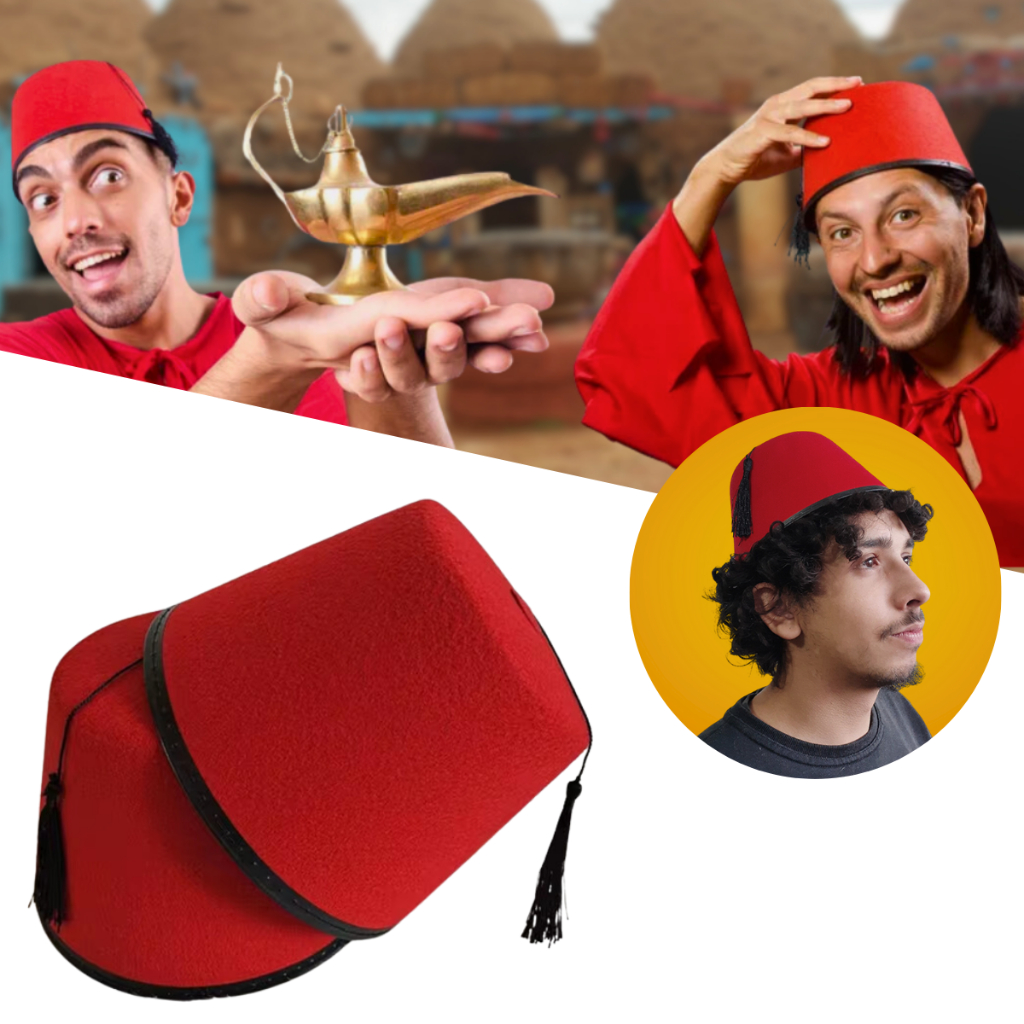 Chapéu Turco Fez Tradicional de Feltro Vermelho Fantasias Cosplays ...