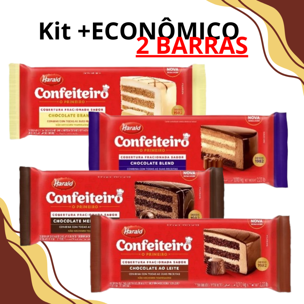 Kit 2 Barras Cobertura Chocolate Harald Confeiteiro - 1,01kg cada ...