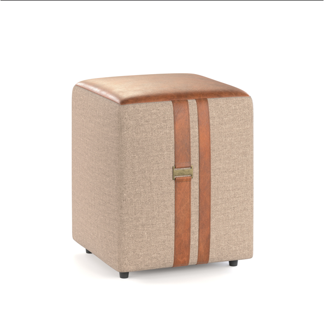 Puff Banco Quadrado Domus em Linho com Assento em Couro | Shopee Brasil