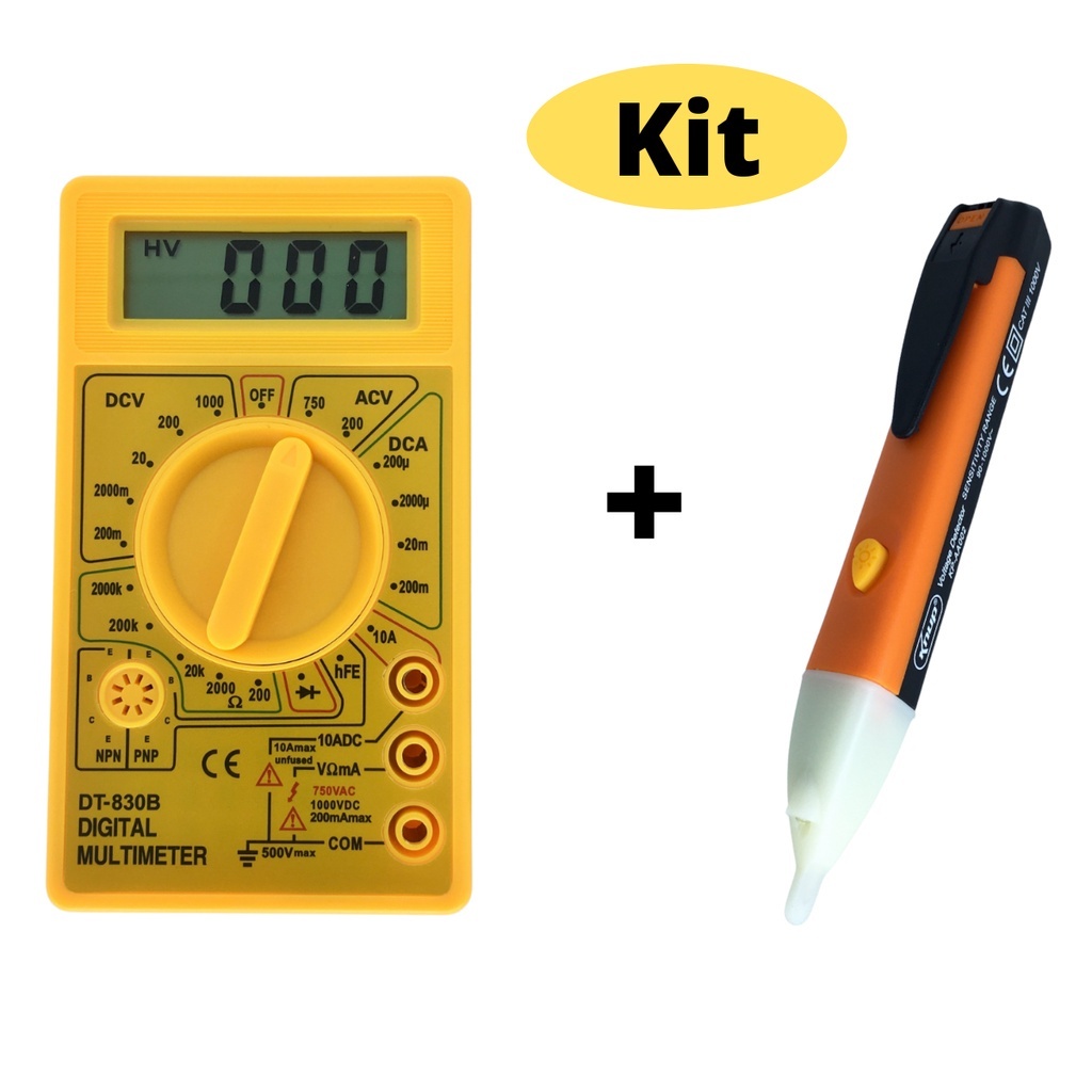 DT-830 MULTIMETRO DIGITAL DT-830 COM BATERIA 9V COM PONTAS DE PROVA ...