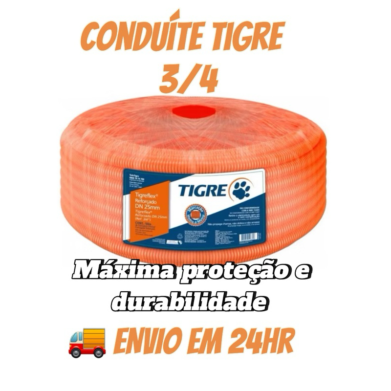 Conduíte Tigre 3/4 50M Eletroduto Flexivel Corrugado 25MM | Shopee Brasil