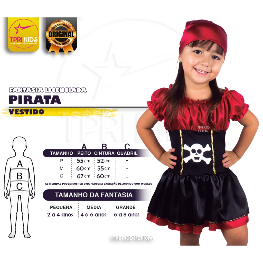 FANTASIA INFANTIL MENINA VESTIDO PIRATINHA COSPLAY PIRATA ROUPA ...