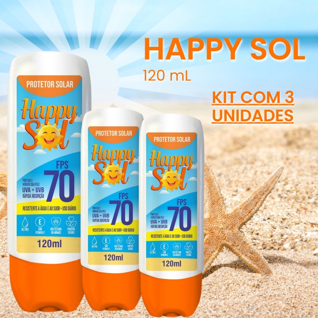 Kit 3 Protetor Solar 120ml, Fps 70 Facial e Corporal, Protege e hidrata ...