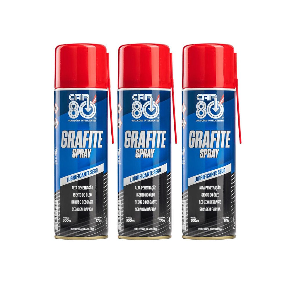 3 Unidades Grafite Lubrificante Seco Spray Uso Geral 300ml Car80 ...
