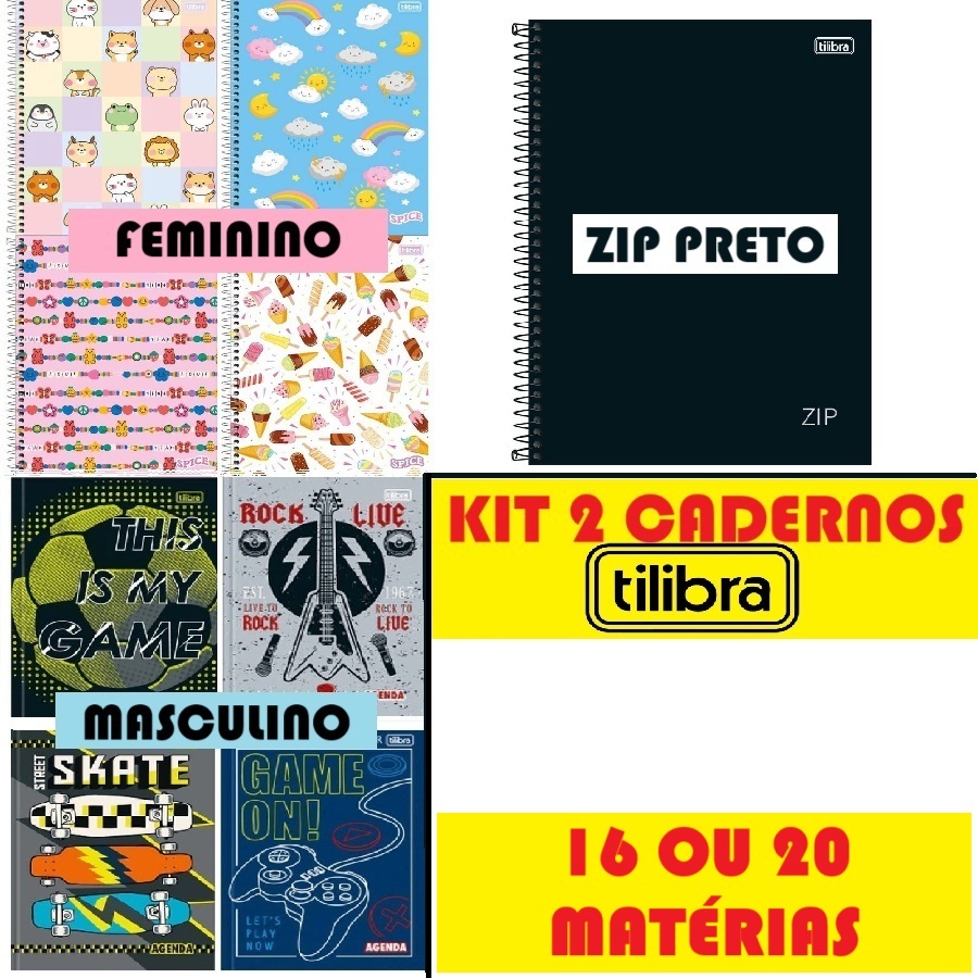Kit 2 Cadernos Masculino E Feminino 20 E 16 Matérias 320 Ou 256 Folhas ...