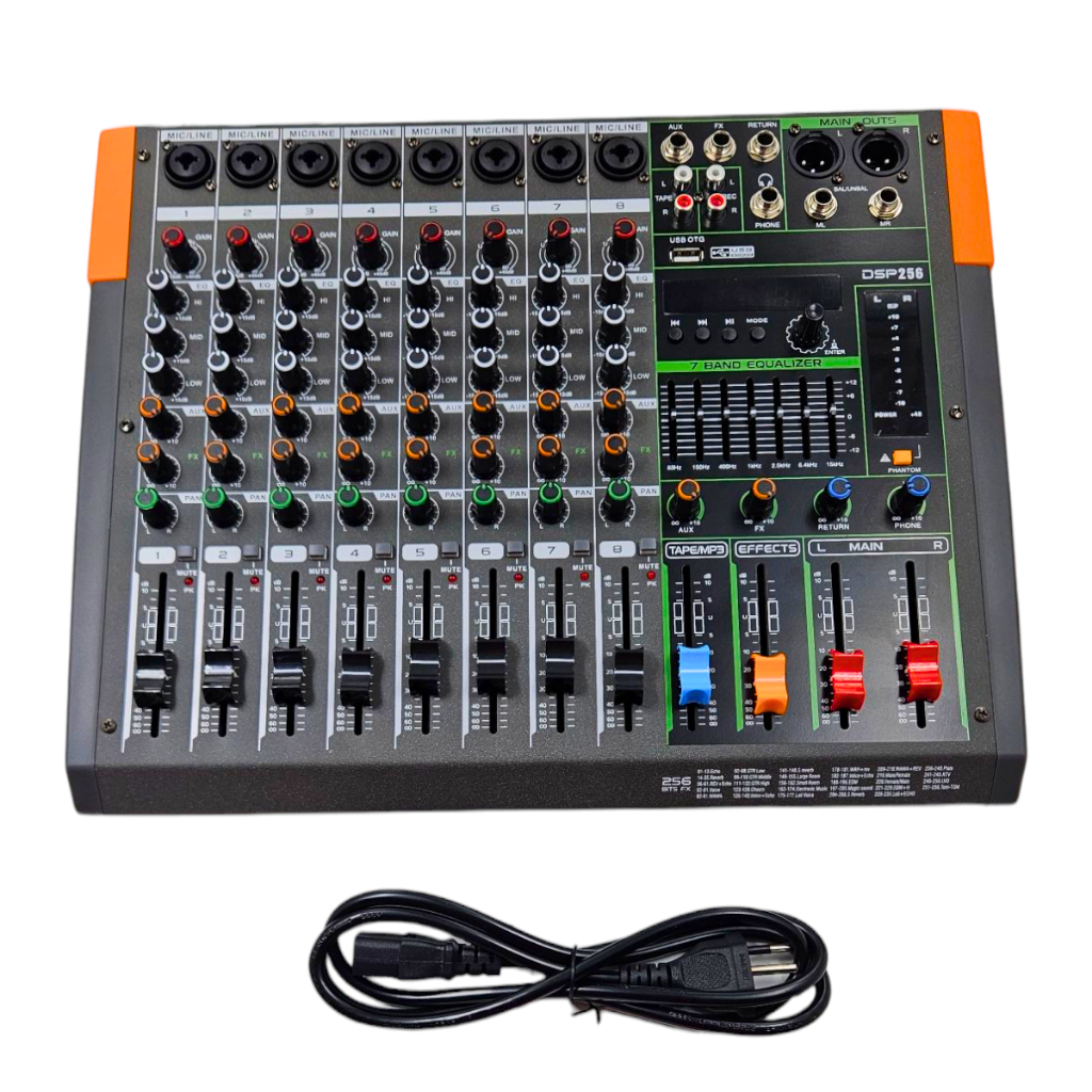 Mesa Mixer De Som 8 Canais Bluetooth Com Usb Phantom + 48v 256 Efeitos ...