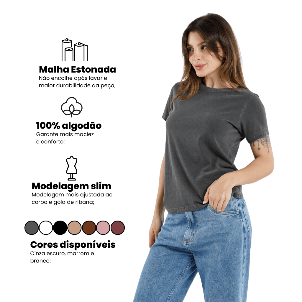 Blusa Feminina 100% algodão Estonada Lisa Básica TS001-C1 | Shopee Brasil