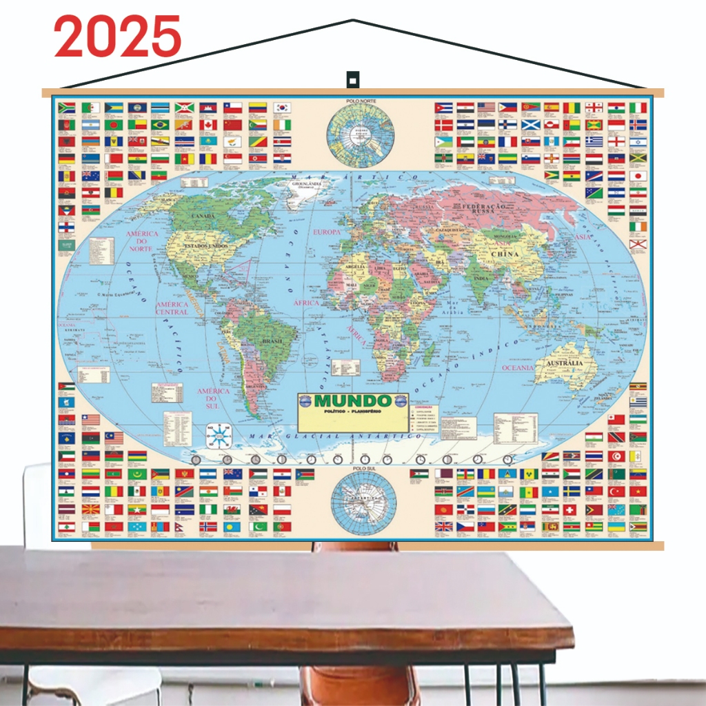 ( EDIÇÃO 2025 ) Mapa Mundi Banner Laminado Gigante 120x90cm | Shopee Brasil