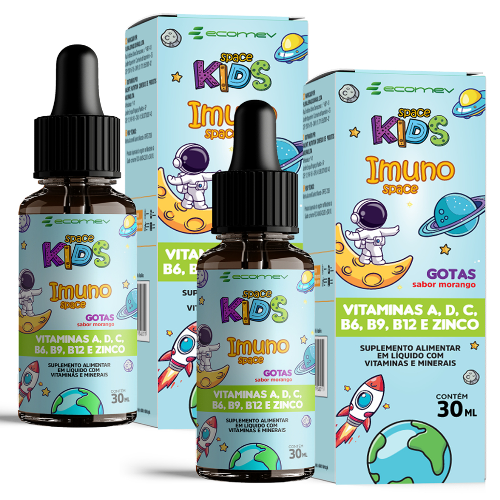 2Un Vitamina Infantil Imuno Kids B6 B9 B12 A D C Zinco Gotas Morango ...