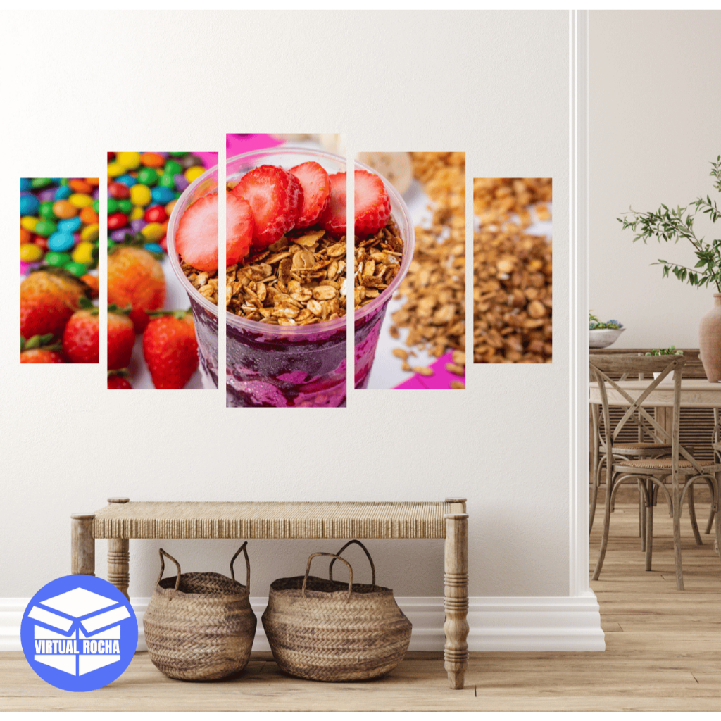Quadro Decorativo 5 Peças Açaí Açaiteria Gelado Parede Enfeite MDF ...