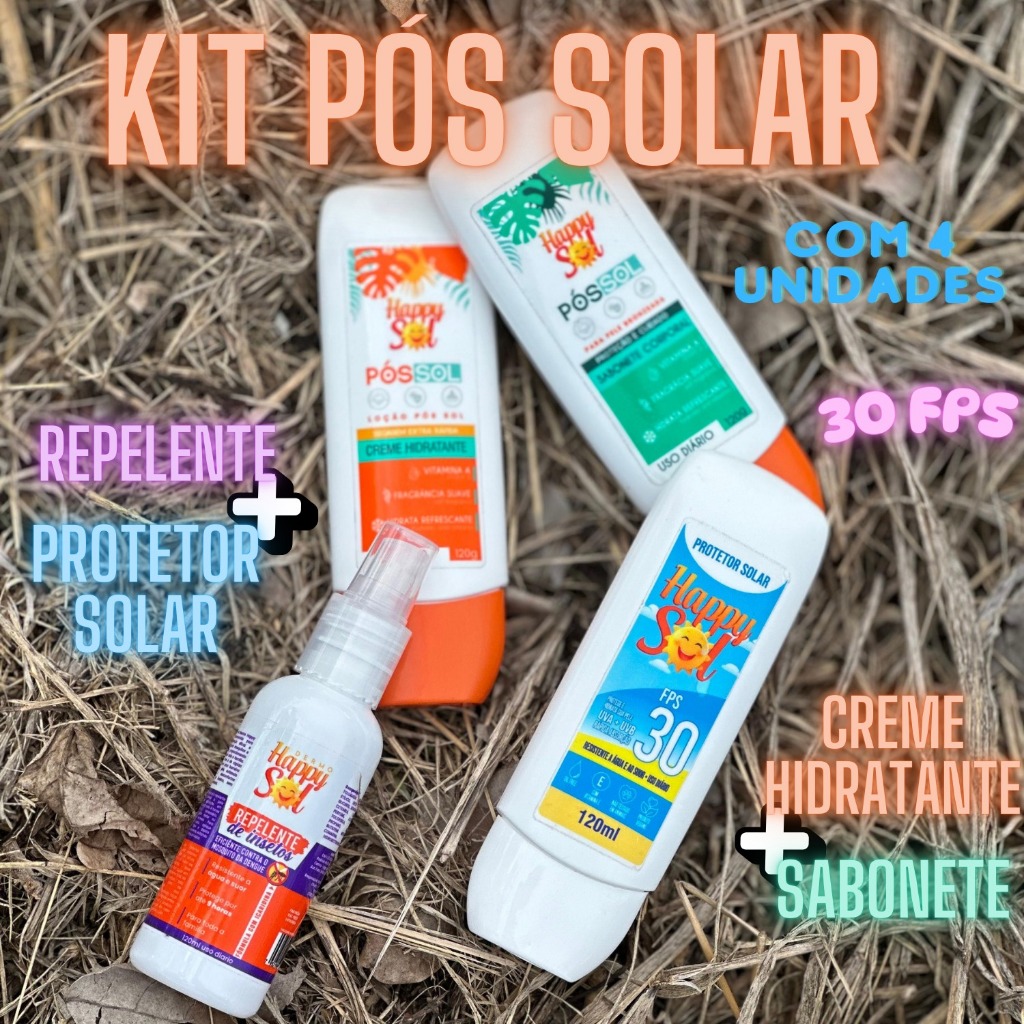 KIT PÓS SOL - Protetor solar 30 FPS , repelente , creme hidratante ...