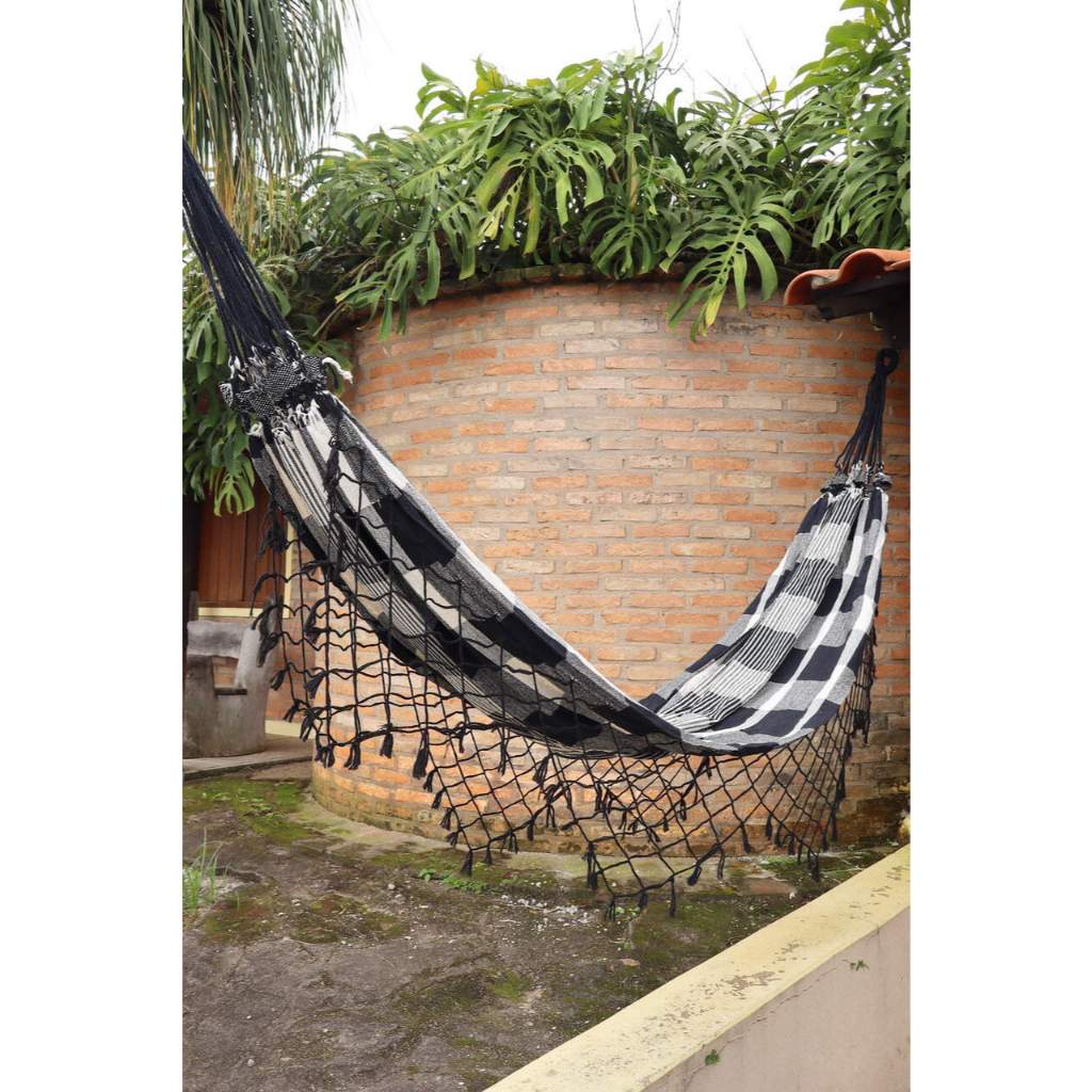 Rede de Descanso Dormir Simples Reforçada Xadrez Preta | Shopee Brasil