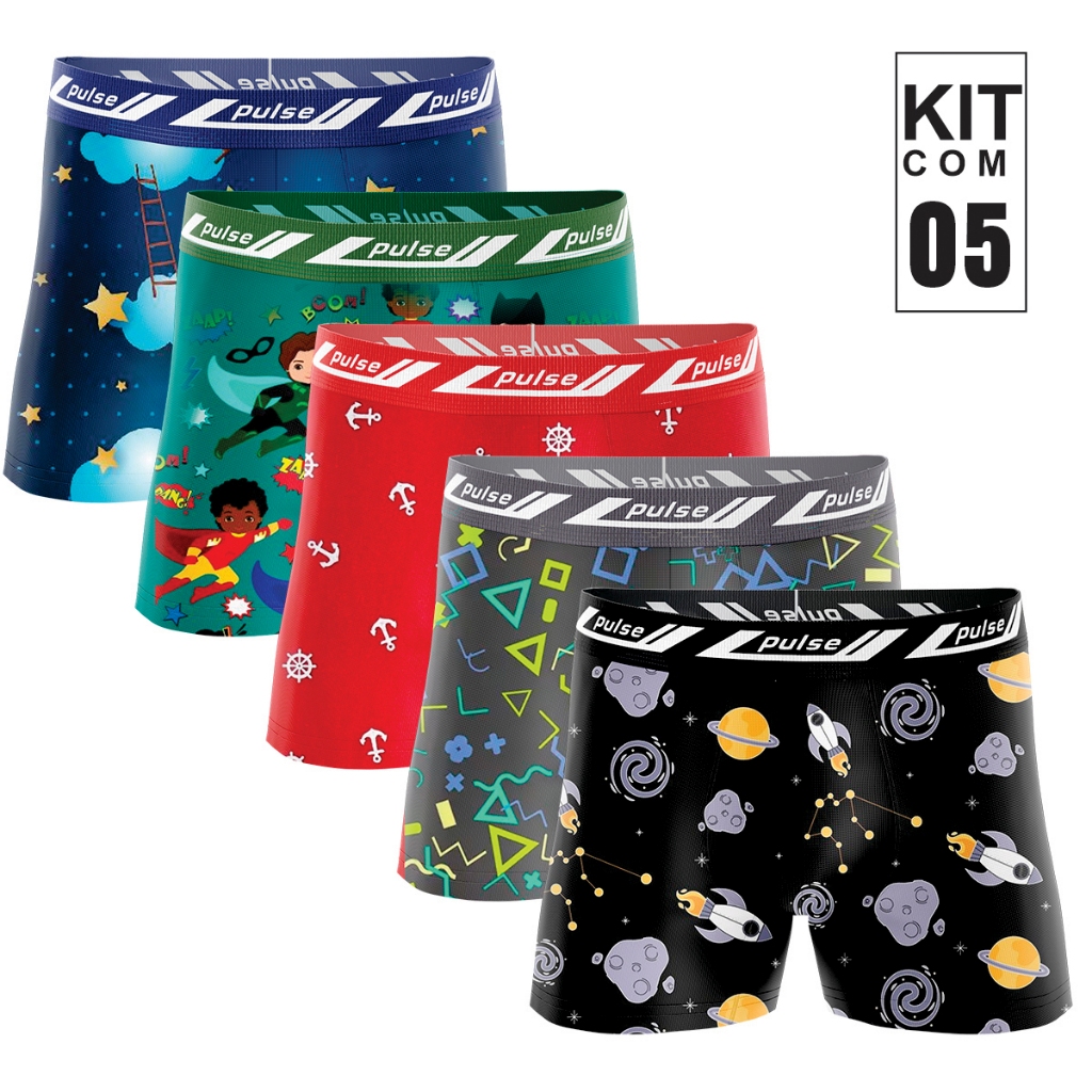 Kit 4 Cuecas Box Boxer Infantil para criança Desenho Com Forro de ...