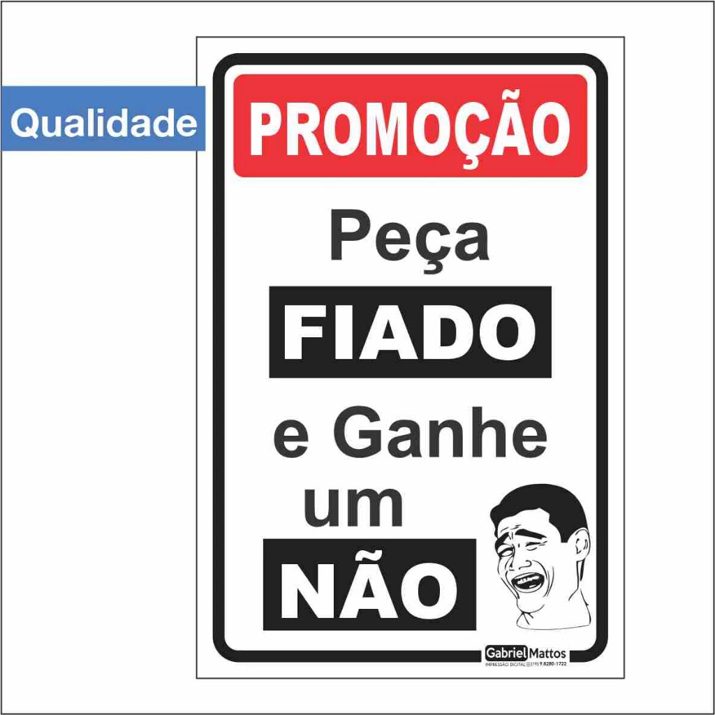 Placa FIADO 20x30 peca fiado e ganhe um nao quadro bar comérçio ...