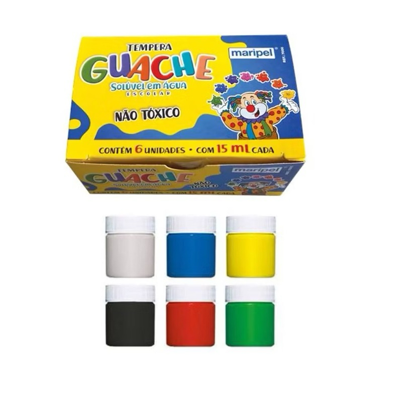 Tinta Guache Maripel com 6 cores- 15ml cada cor | Shopee Brasil