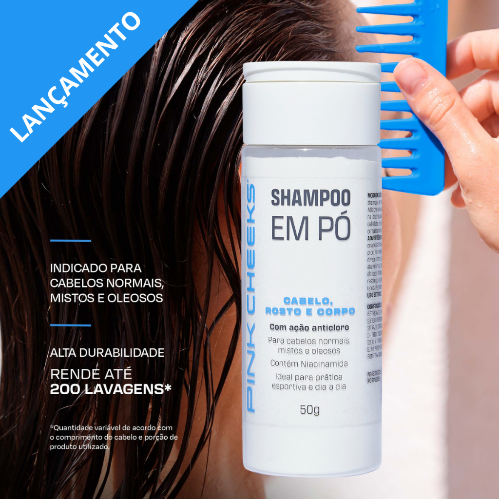Shampoo & Condicionador em pó pink cheeks 3 em 1 Lançamento 50g ...