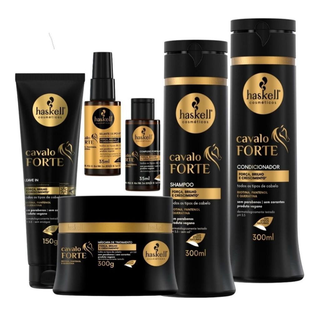 Kit Haskell Cavalo Forte 6 itens 300ml Sh+Cond+Masc+LeaveIn+Selante ...