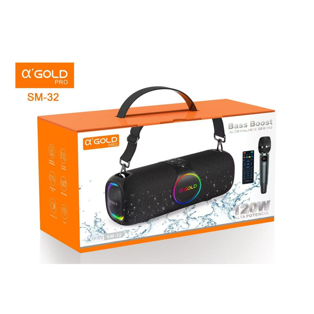 Caixa De Som Bluetooth 120w Ipx6 Resistente A Agua Com Microfone E Controle AGOLD Sm-32 | Shopee ...