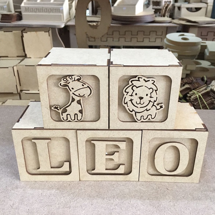 Kit 6 Peças Cubo Decorativo Com Nome Letras Em Madeira Mdf ...