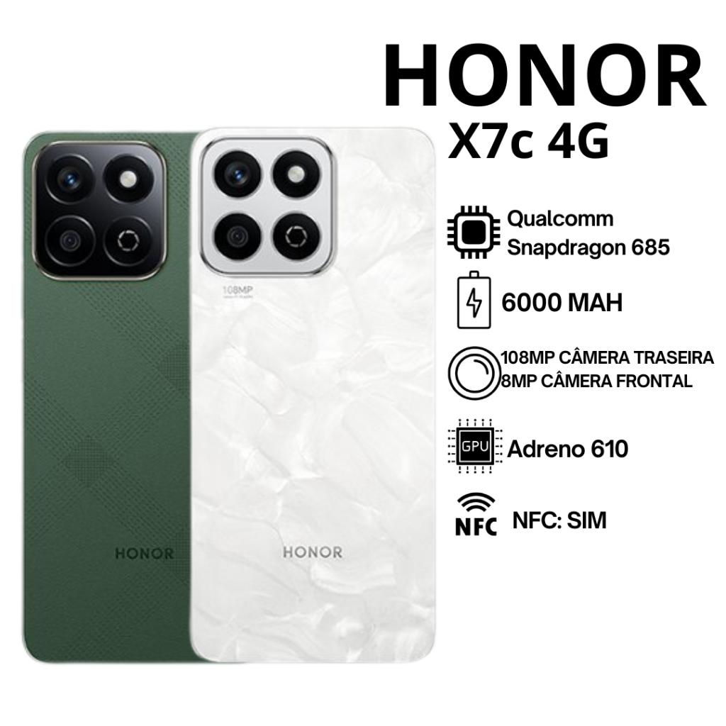Honor X7c 4G 256GB + 8GB RAM, Processador Qualcomm Snapdragon 685 ...