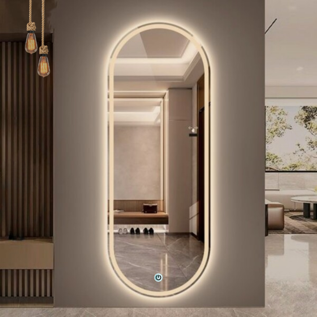 Espelho Oval Gigante 120x60 Corpo Inteiro LED Touch Jateado Na Borda ...