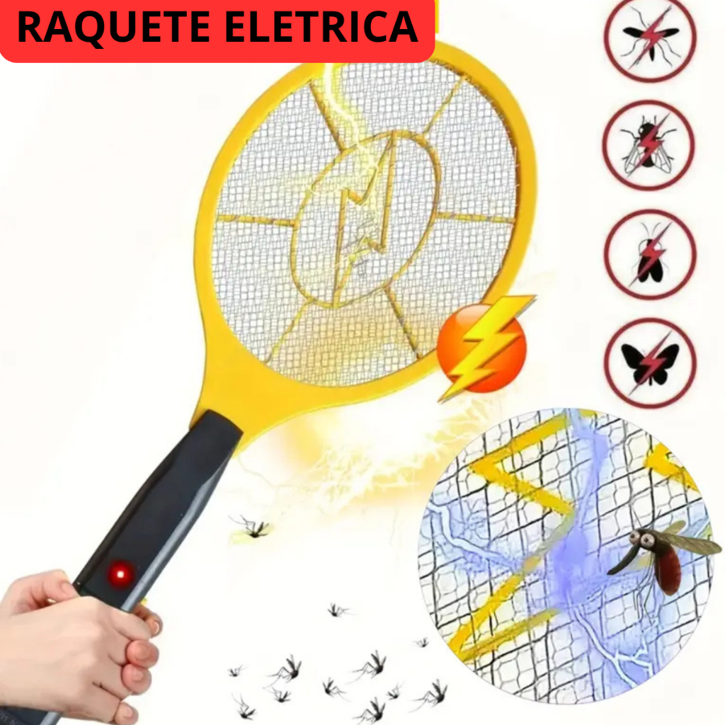 Raquete Elétrica Mata Mosquito Pernilongo Mosca Muriçoca Inseto ...