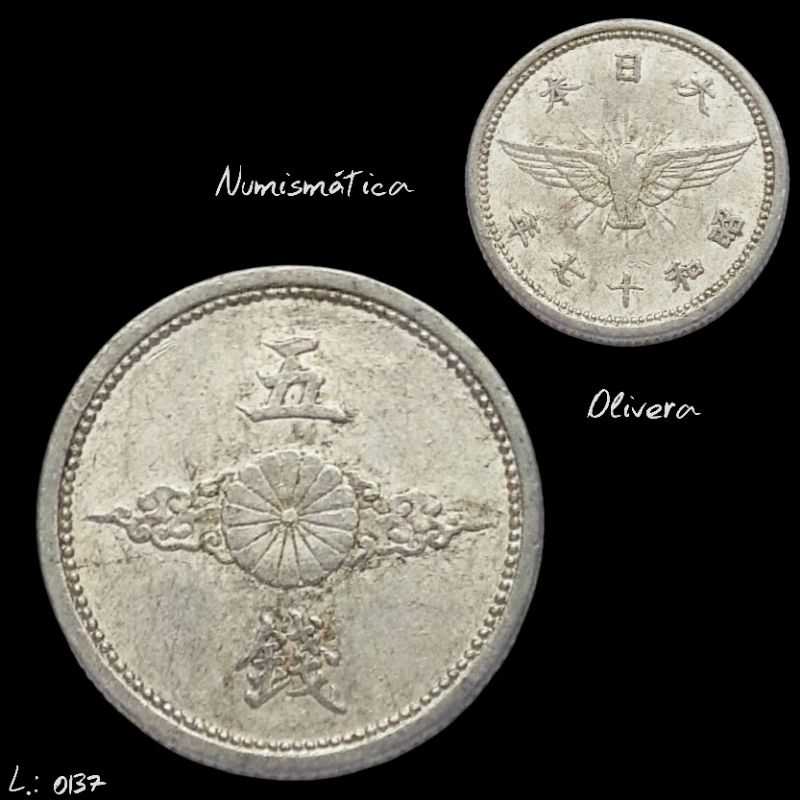 Moeda antiga Japão 5 Sen 1942. L.: 0137 | Shopee Brasil