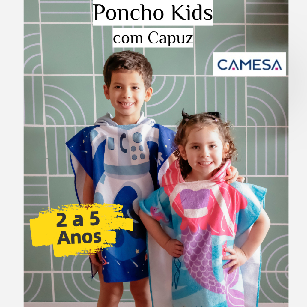 Poncho Kids Toalha com Capuz Infantil 115cm x 50cm Saída de Praia ...