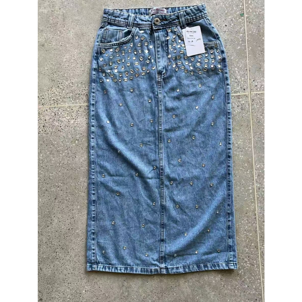 coolestfeminina 8341 saia jeans feminina lisa saia midi com brilho ...