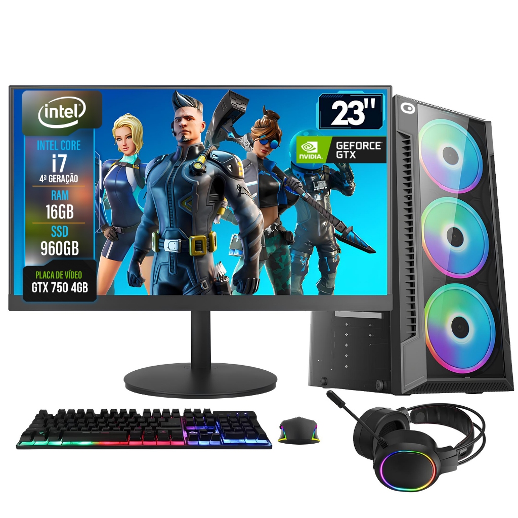 PC Gamer Completo 2Eletro Shot, Intel Core i7,16GB,Geforce GTX 4GB,960GB,500W, LED 23" - PG2E ...