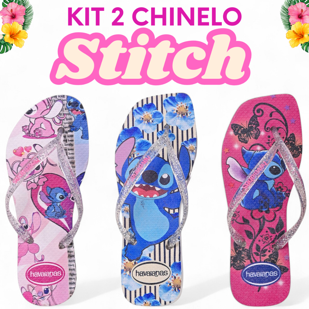 Kit 2 Pares Chinelo Feminino Stitch Versatilidade e Beleza em Cada ...