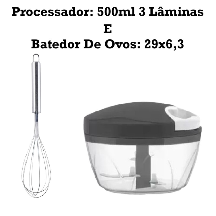 Processador Manual Alimentos Triturador 3 Lâminas 500Ml E 29Cm Batedor De Ovos Para Cozinha ...