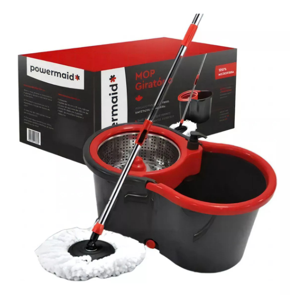 Mop Giratório Cabo Inox Limpeza Balde Esfregão 360 Universal Original ...