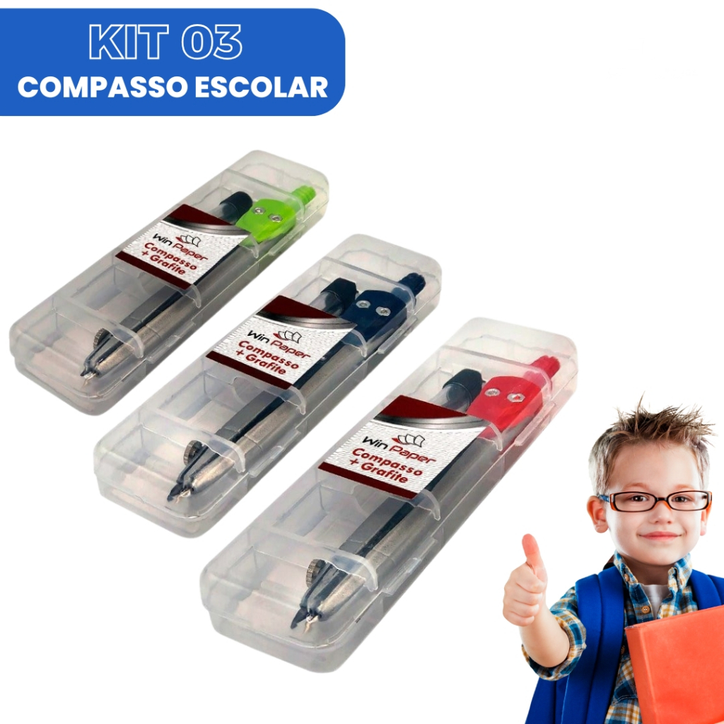 Kit 3 Unidades de Compasso Para Lista de Escola De Metal Com Grafite ...