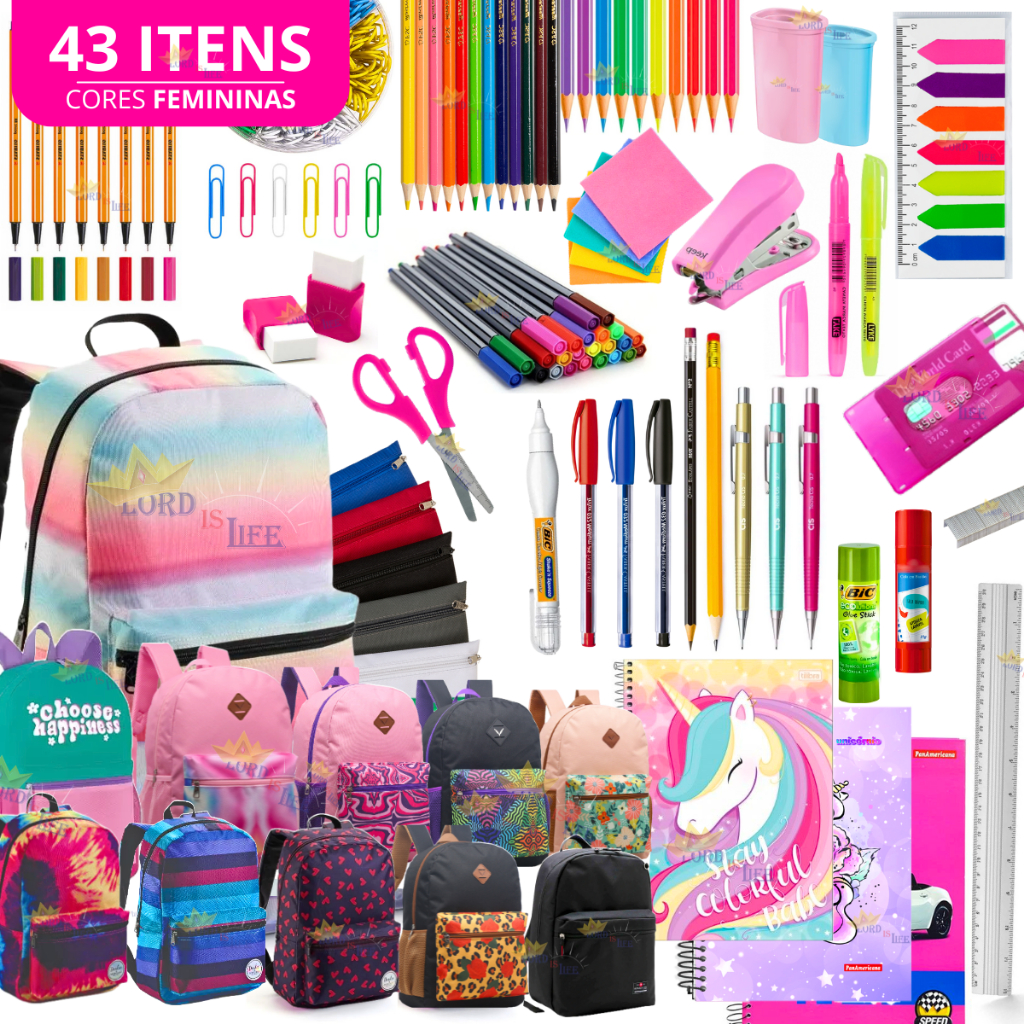 Kit Material Escolar Menina Completo Mochila Feminina Escolar Material ...