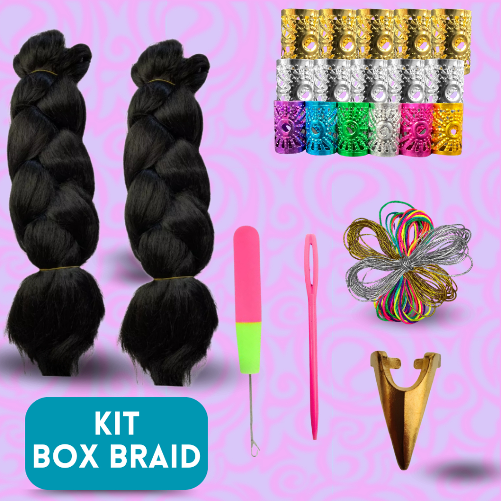 Jumbos Anéis Agulhas Fios Box Braid Mega Hair Trança Twist Kit ...