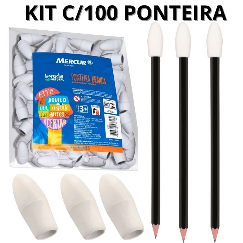 Kit 100 Borracha Escolar Branca Ponteira De Lápis Borracha Branca ...