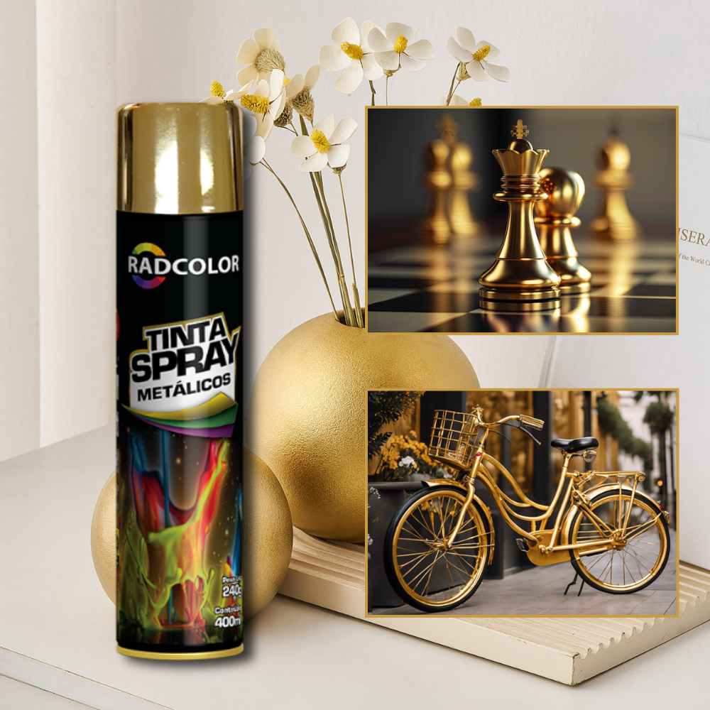 TINTA SPRAY DOURADO METÁLICO - Artesanato, Metal, Uso Geral 400ML ...